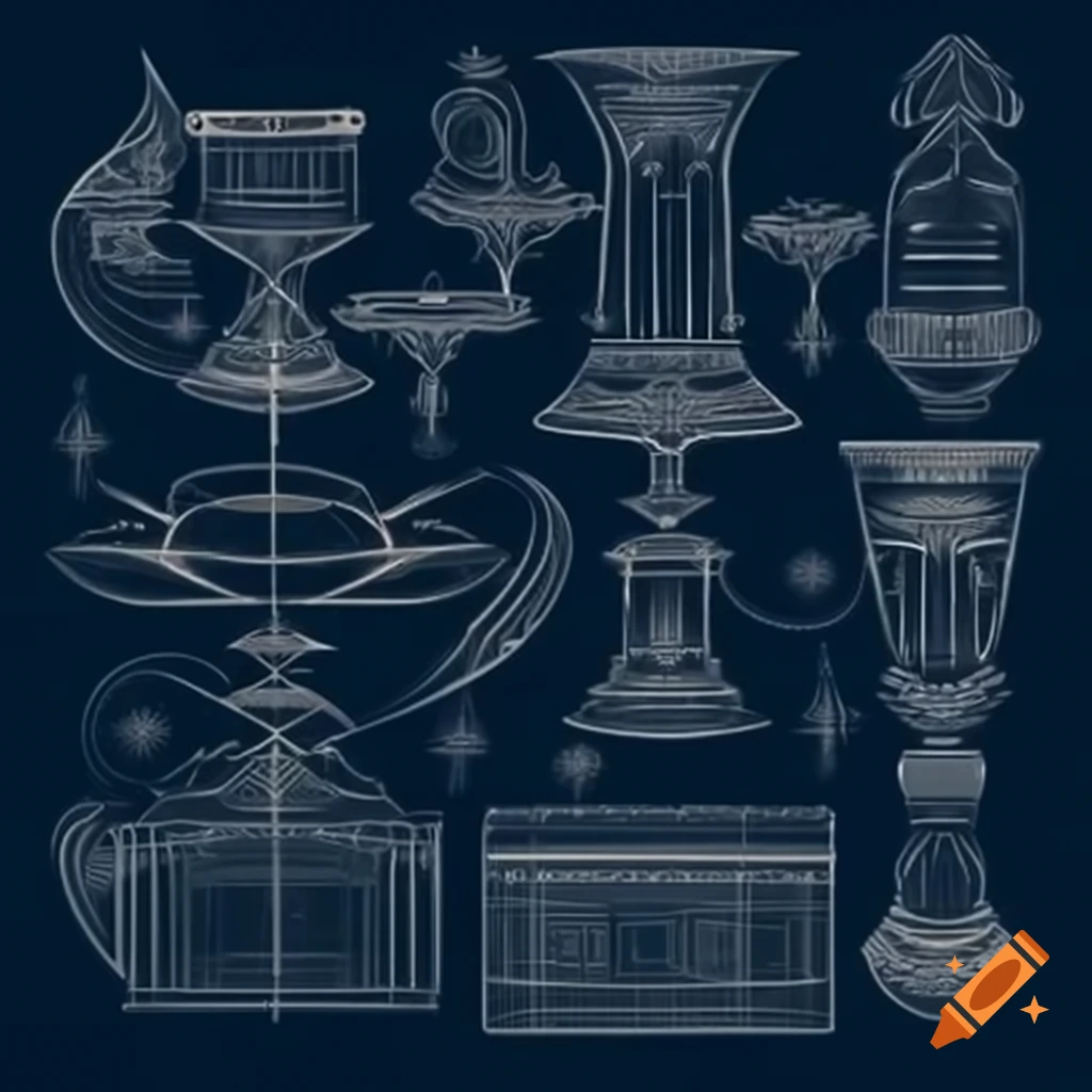 Blueprint of elegant electric candle with glass and bronze elements in ...