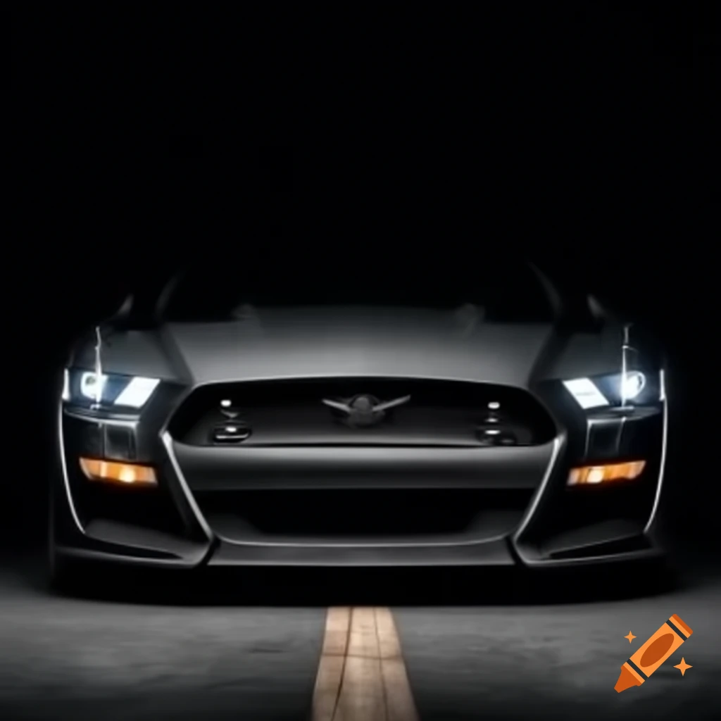 Close-up of modern Mustang front end design in moody black and white on ...