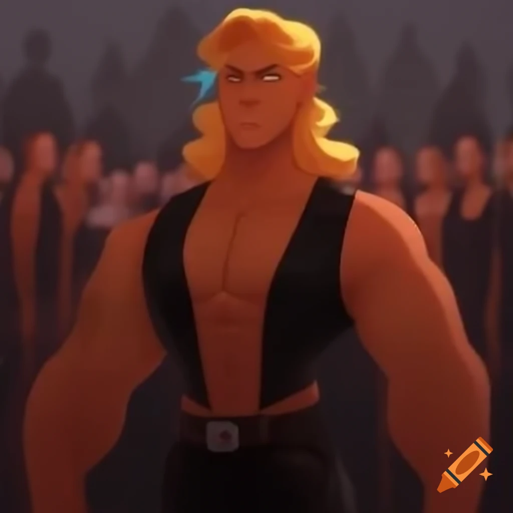 Charismatic green demigod with blonde hair standing confidently ...