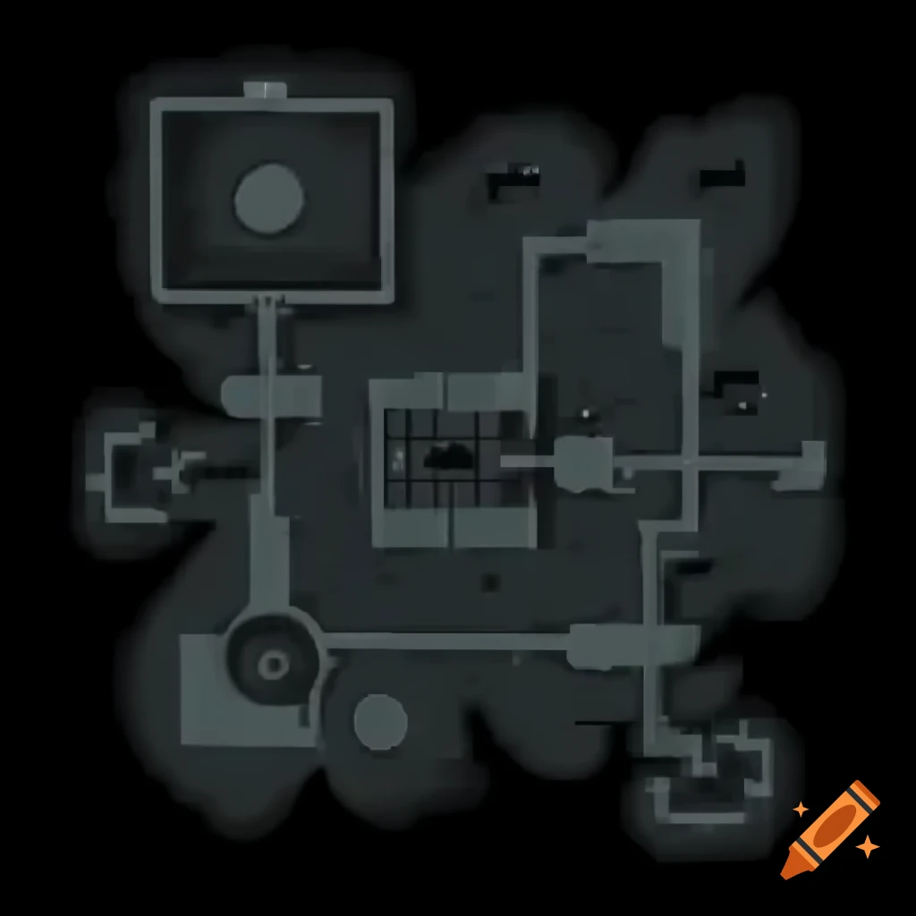 Monochrome tabletop battle map of an otherworldly research station on ...