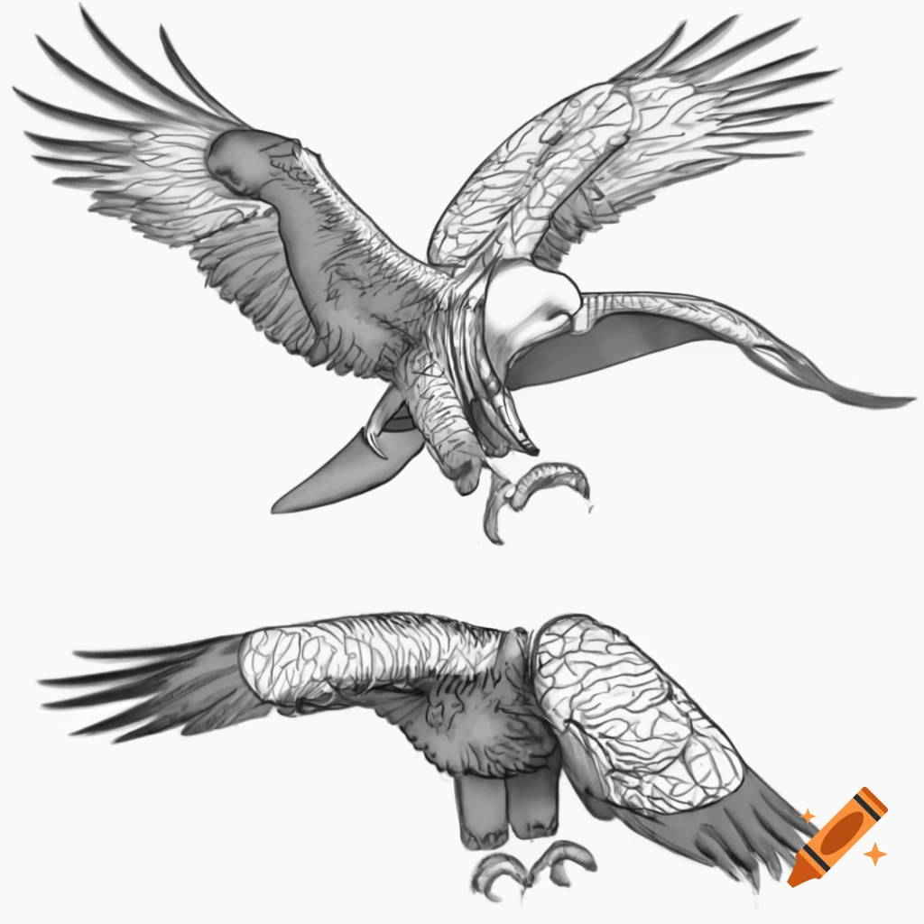 Eagle preparing for flight with one wing extended against the sky on ...