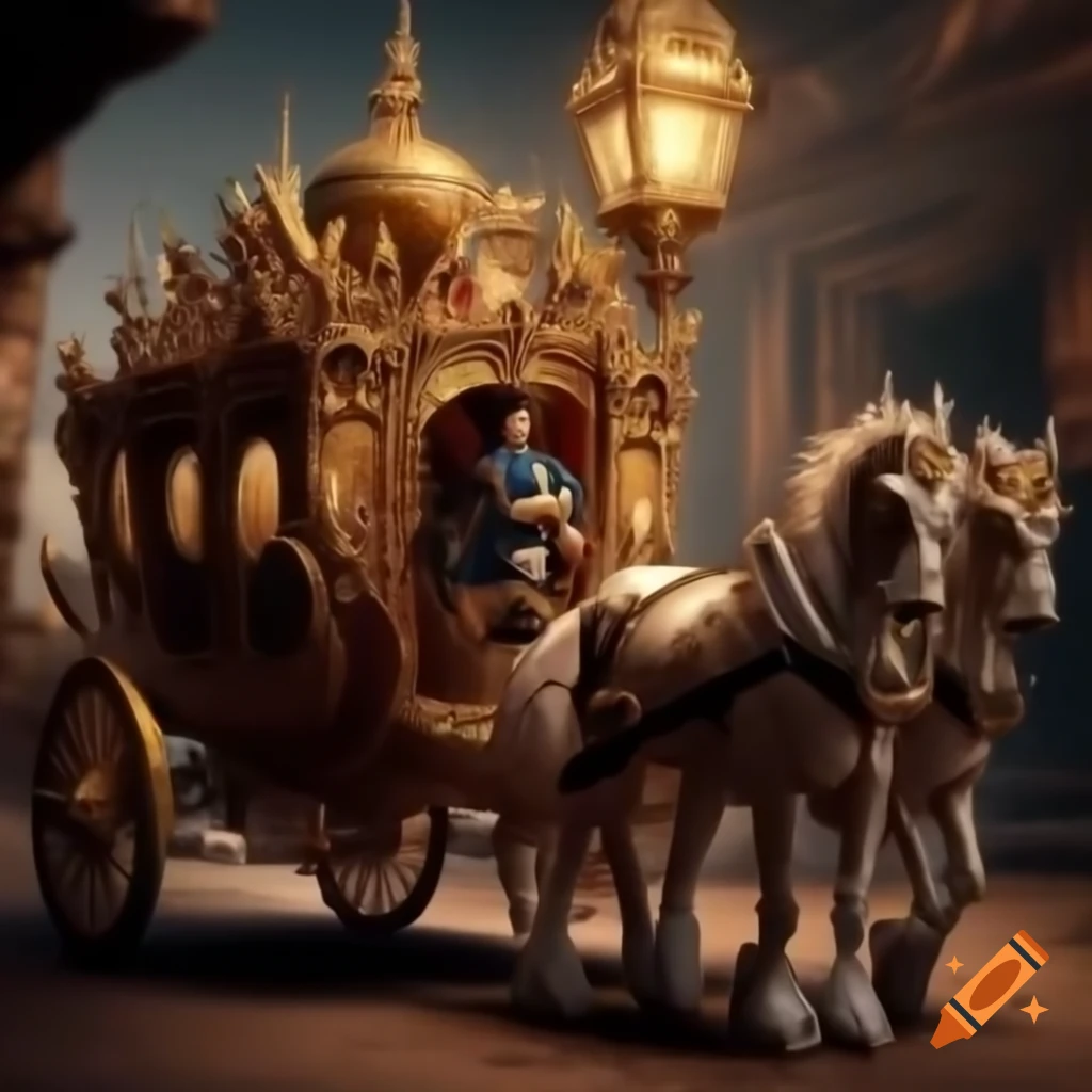 Grand merchant carriage pulled by dragon, adorned with ornate lantern ...