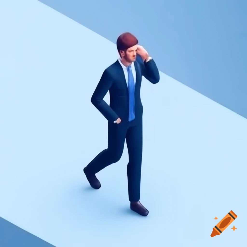 Low poly man in suit walking from isometric top-down perspective on Craiyon