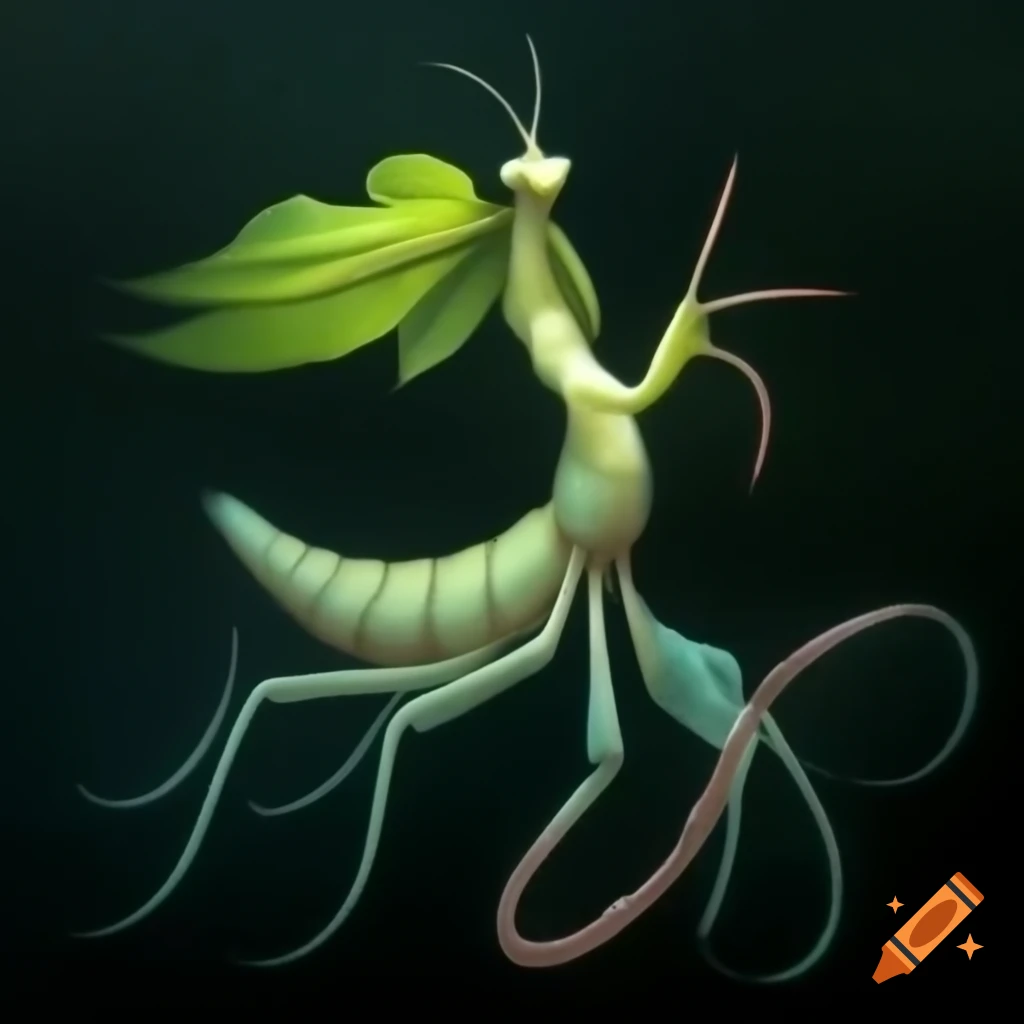 Fantasy creature with mantis shrimp head and arms, leafy sea dragon ...