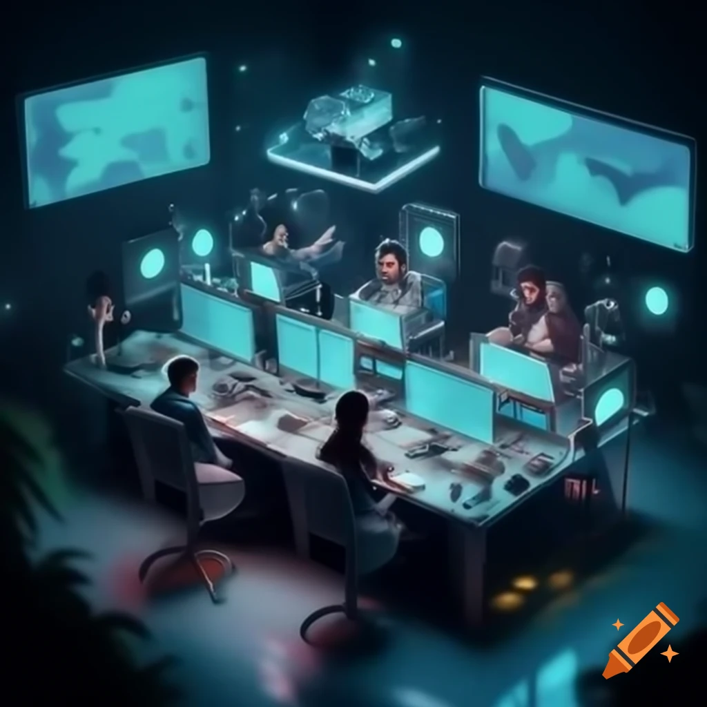 High-tech digital control room with eCommerce marketing team and ...