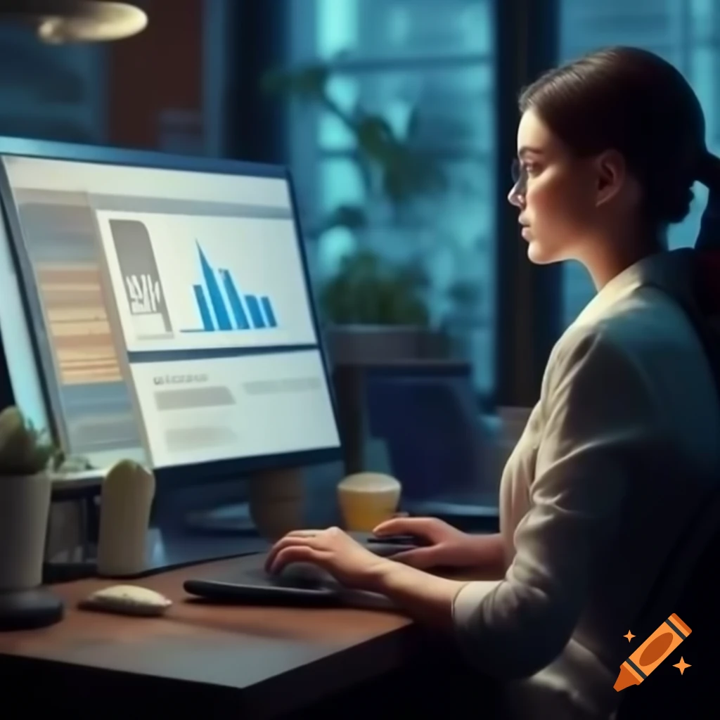 Woman programming algorithm in warm environment with coffee and data analysis on Craiyon