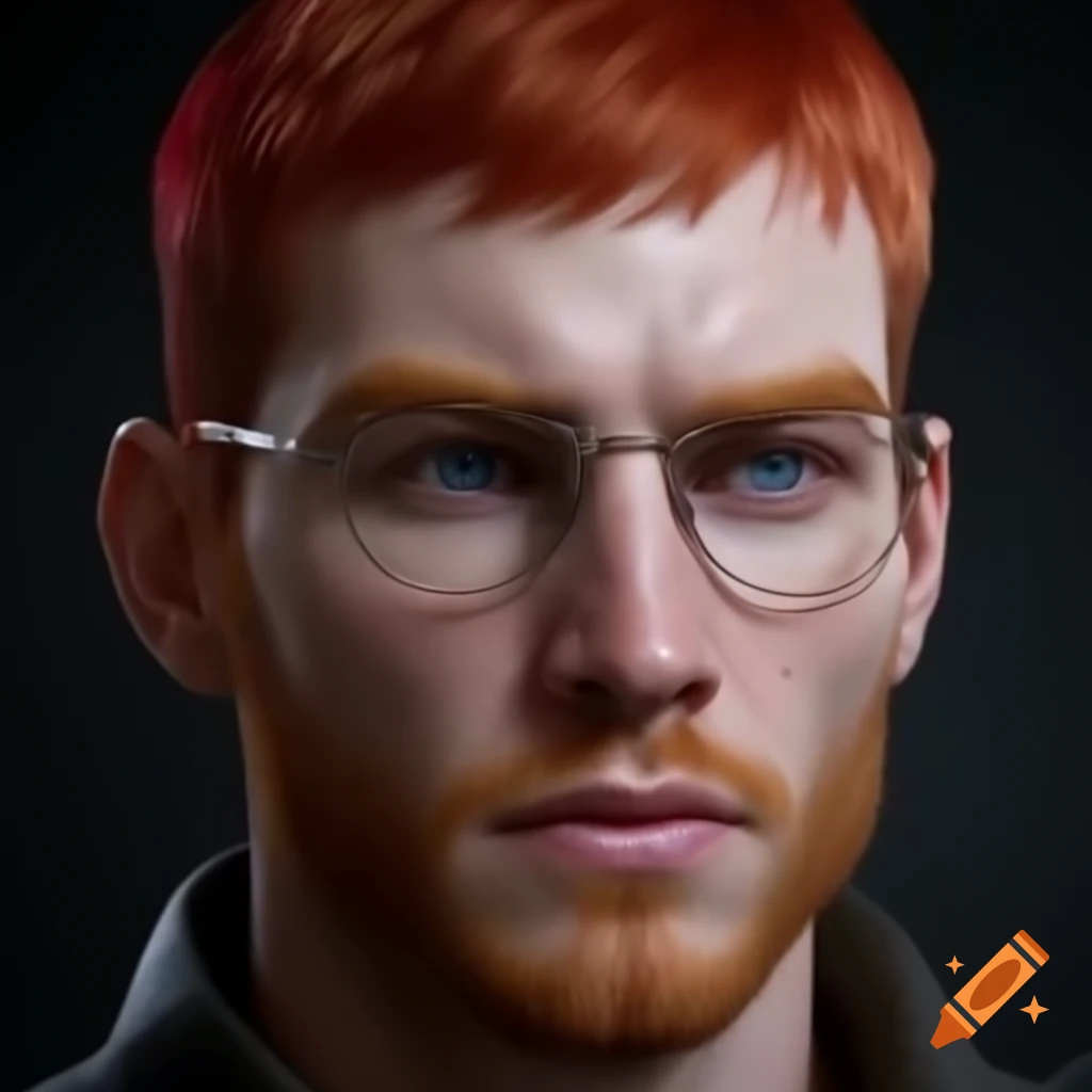 Detailed side profile of a dominant man with red hair, blue eyes, and ...