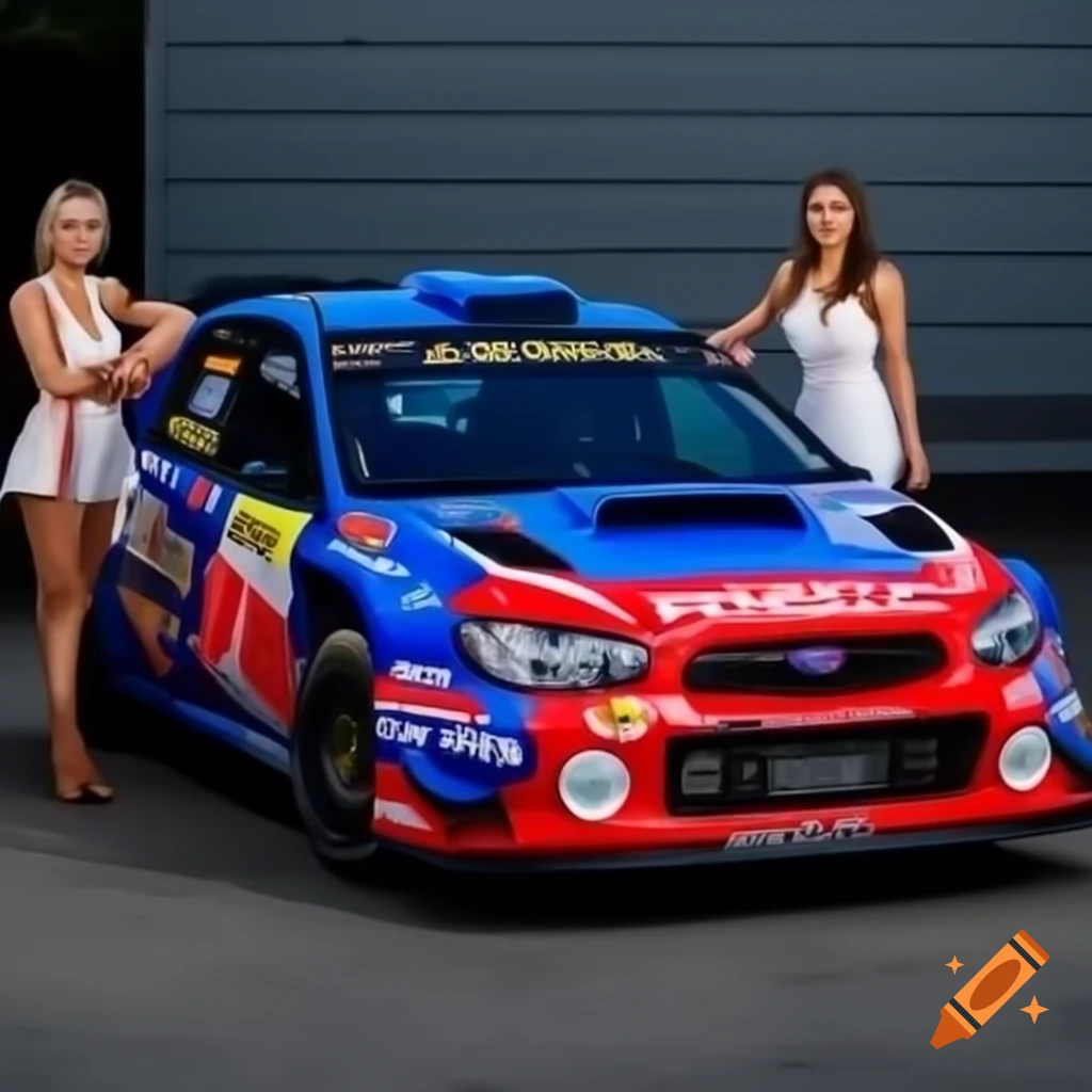 Subaru gc8 rally car in red and blue livery with starbalm logo and pit ...