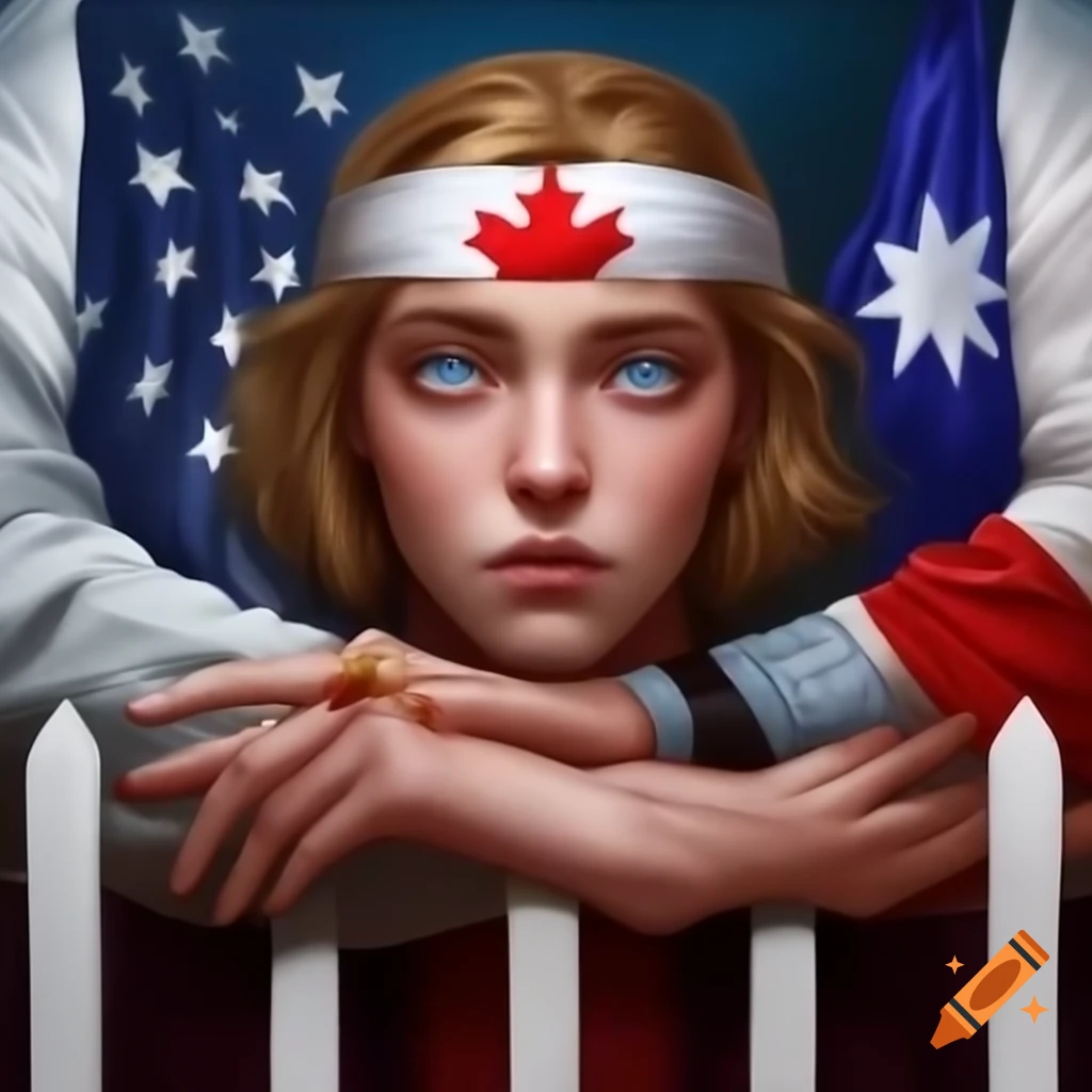 Symbolic representation of Canada and America divided by picket fence ...