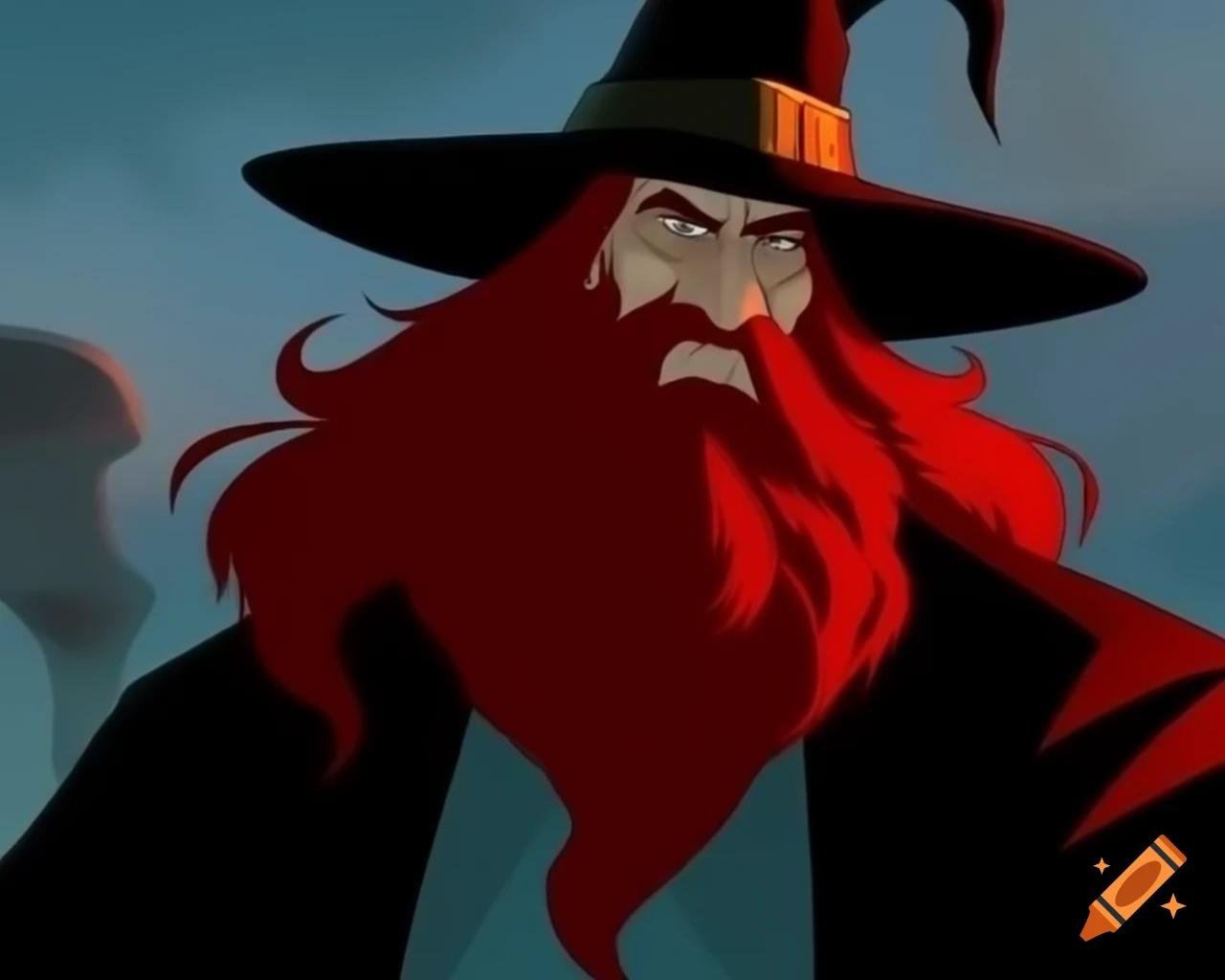 Comic book illustration of a wizard with red beard and hair wearing a ...