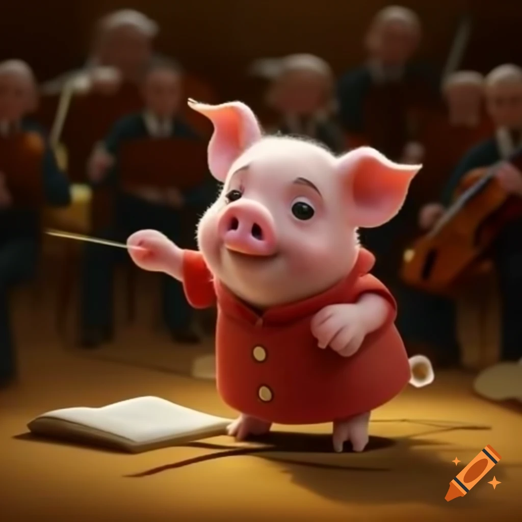 Pig conducting a symphony orchestra on Craiyon