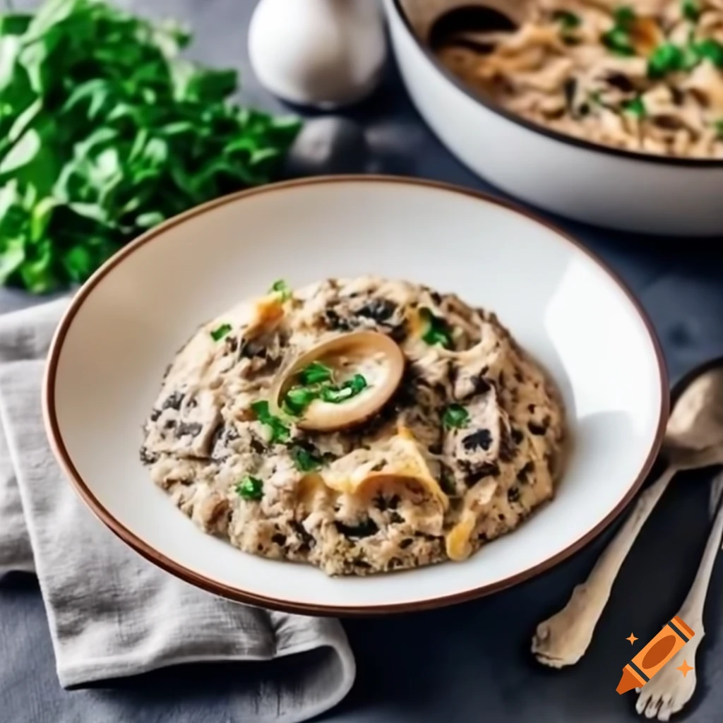 Creamy mushroom risotto with Arborio rice, fresh parsley, and grated parmesan on Craiyon
