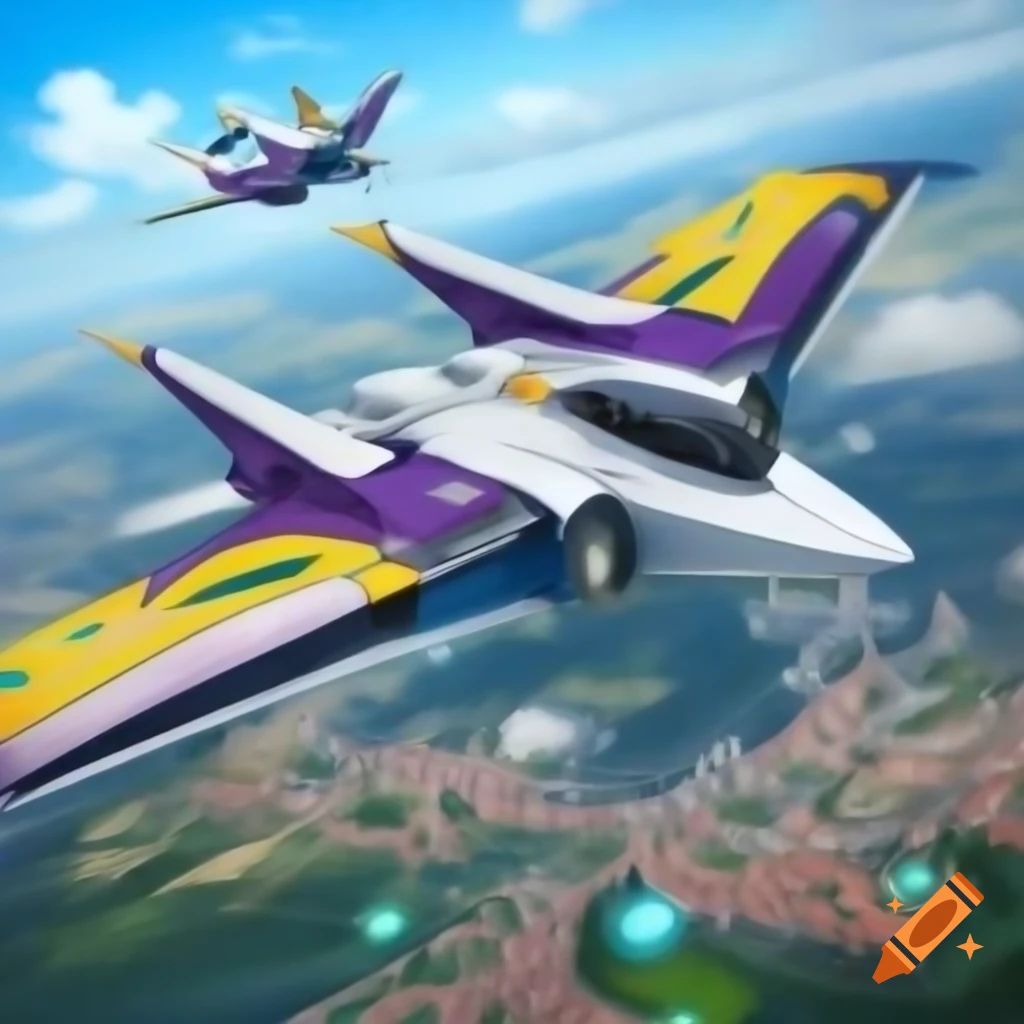 Futuristic fighter crafts resembling flying saucers over colorful ...
