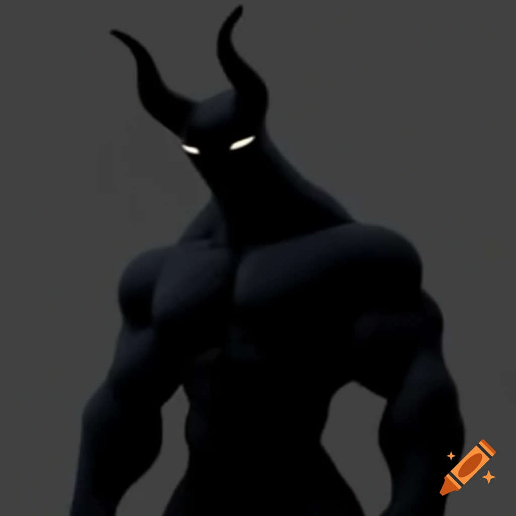 Black humanoid shadow figure with horns and muscular body, faceless on ...