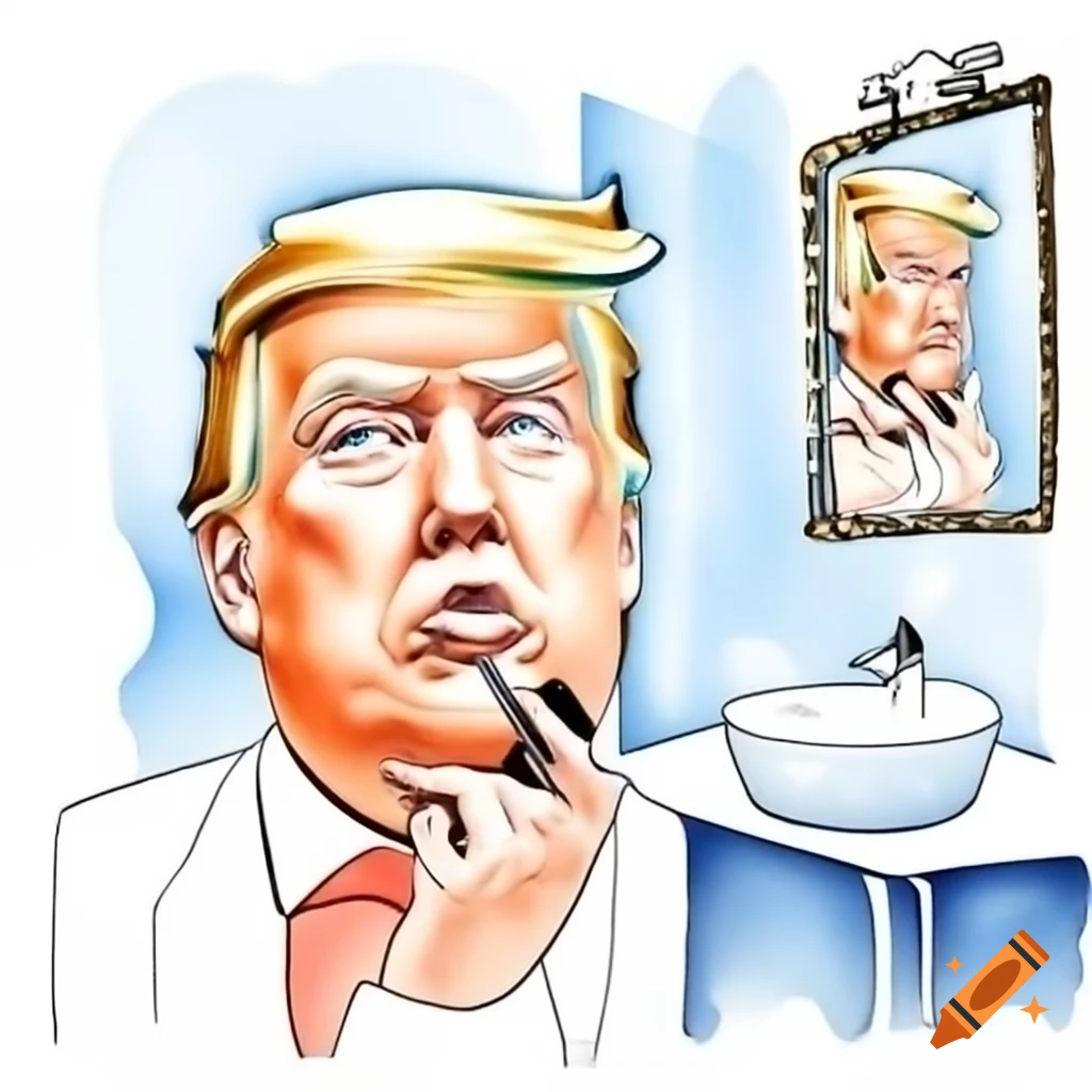 Donald trump and j.d. vance applying makeup in bathroom mirror on Craiyon