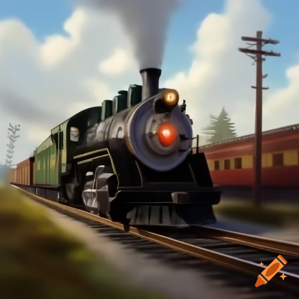 1945 model train with human skull-shaped cab emitting steam on tracks ...
