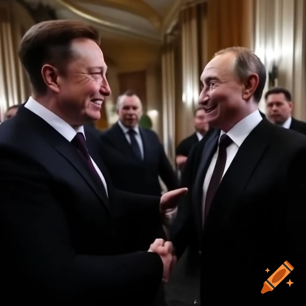 Putin and Elon Musk laughing together in a humorous scenario on Craiyon
