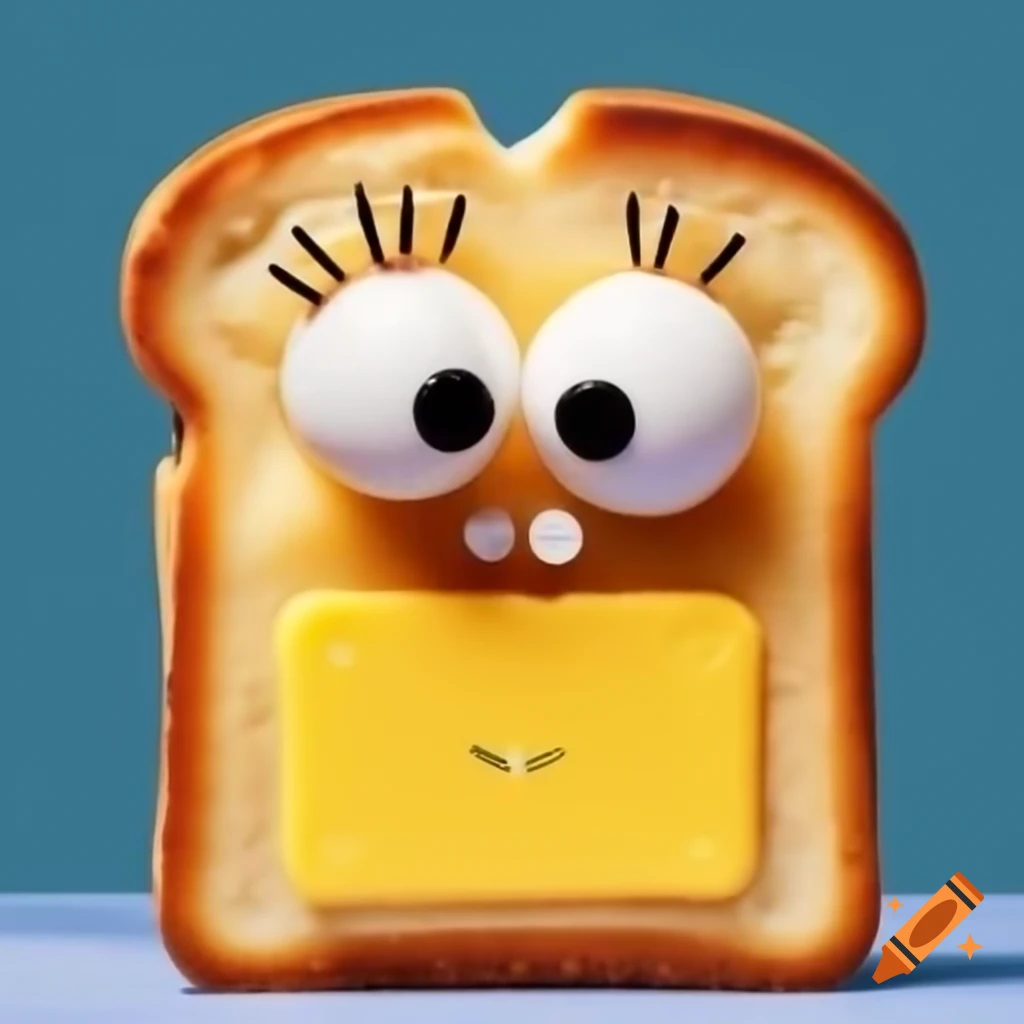 Cheeky toast with googly eyes and grin, humorous design on Craiyon