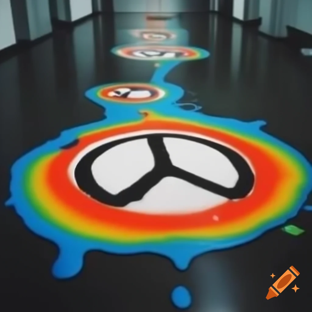 Colorful puddle resembling peace symbol on office floor on Craiyon