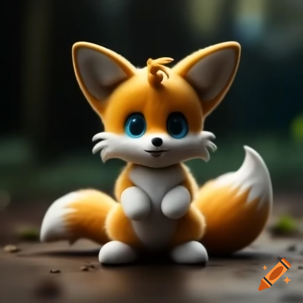 Cute chibi miles tails prower character in detailed realism style on ...