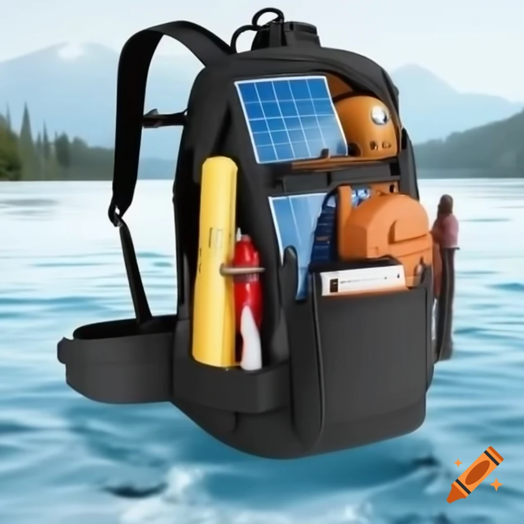 High-tech backpack equipped with solar panels and water purification ...