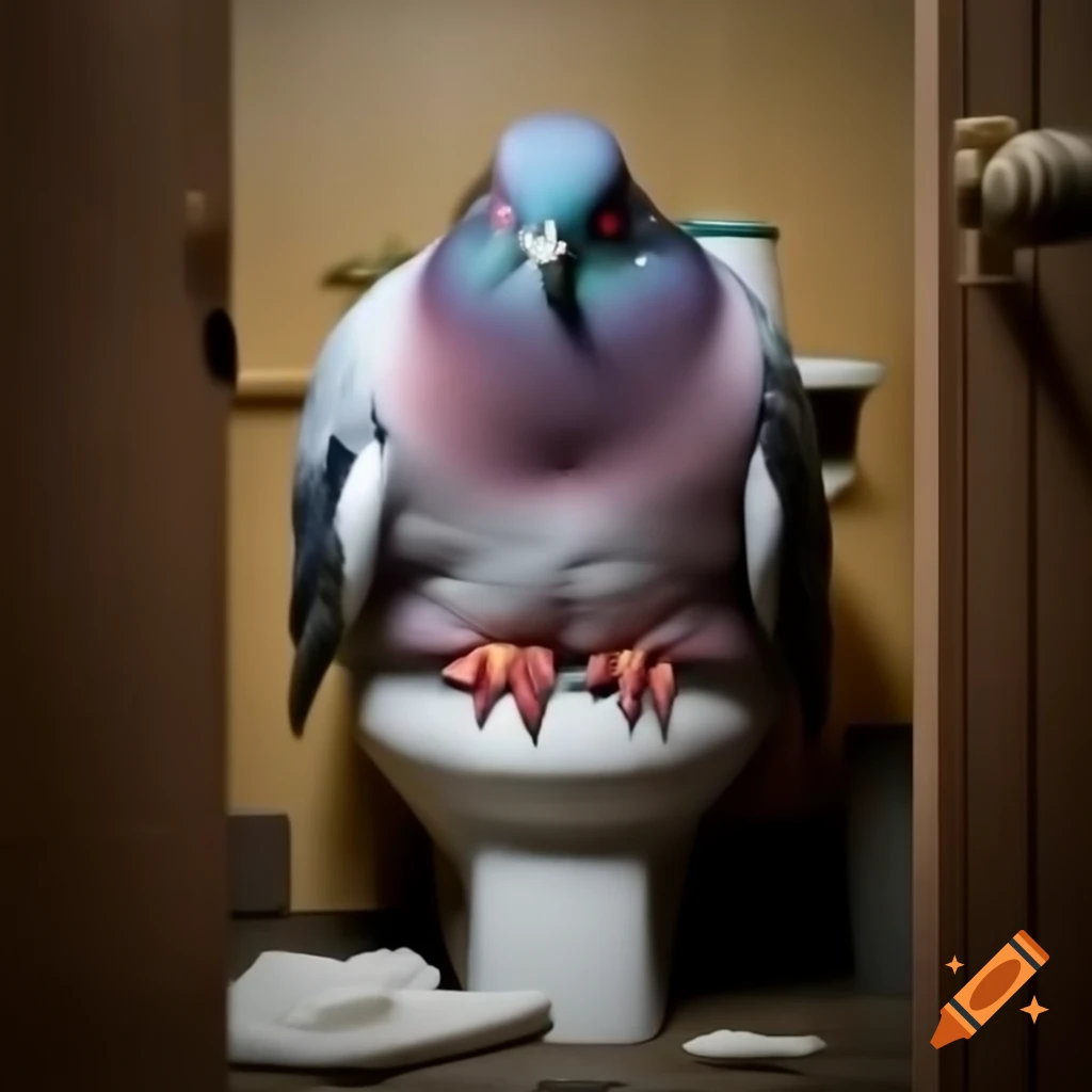 Big fat pigeon on toilet wearing 'boss kfc' t-shirt with explosions ...