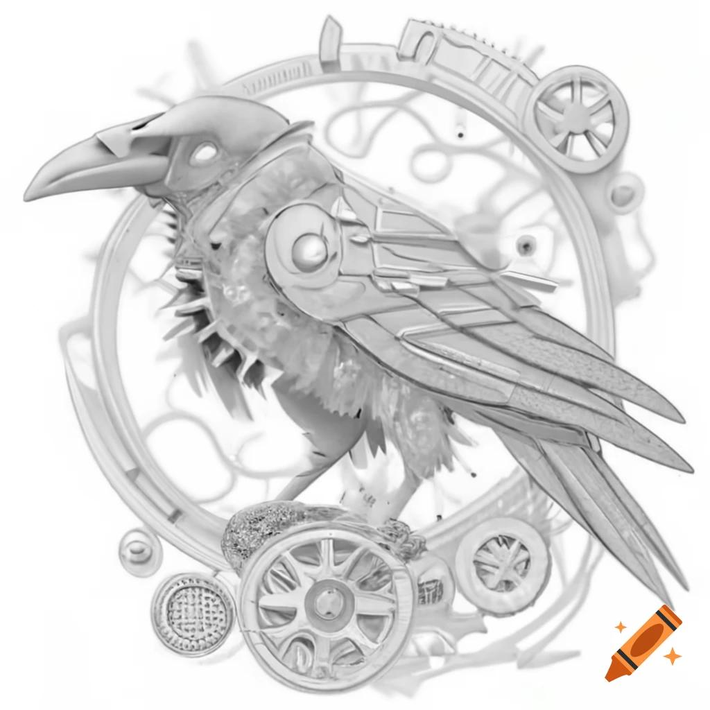 Steampunk raven outline with gears and mechanical elements on Craiyon