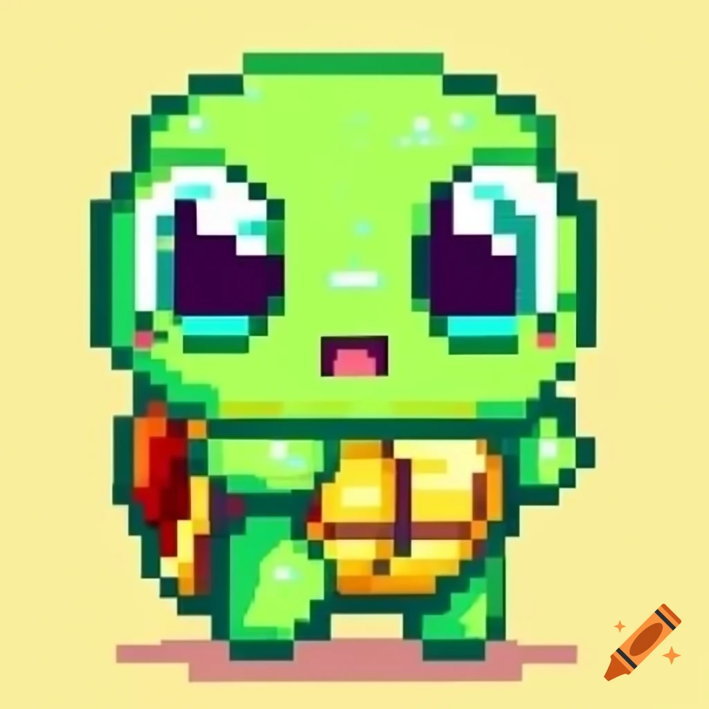 8-bit turtle with big eyes in green pixel art style on Craiyon