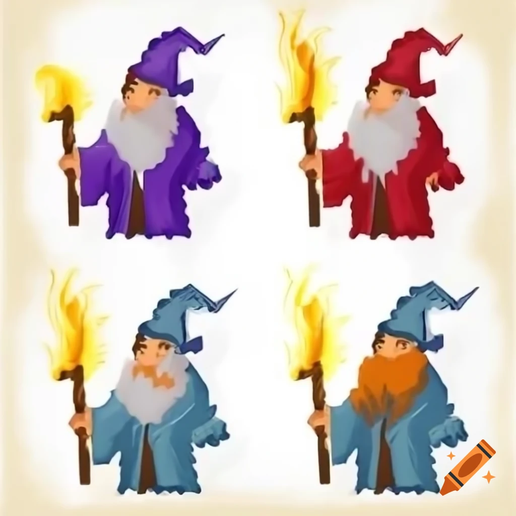 Pixel art portraits of four medieval wizards on parchment background on ...
