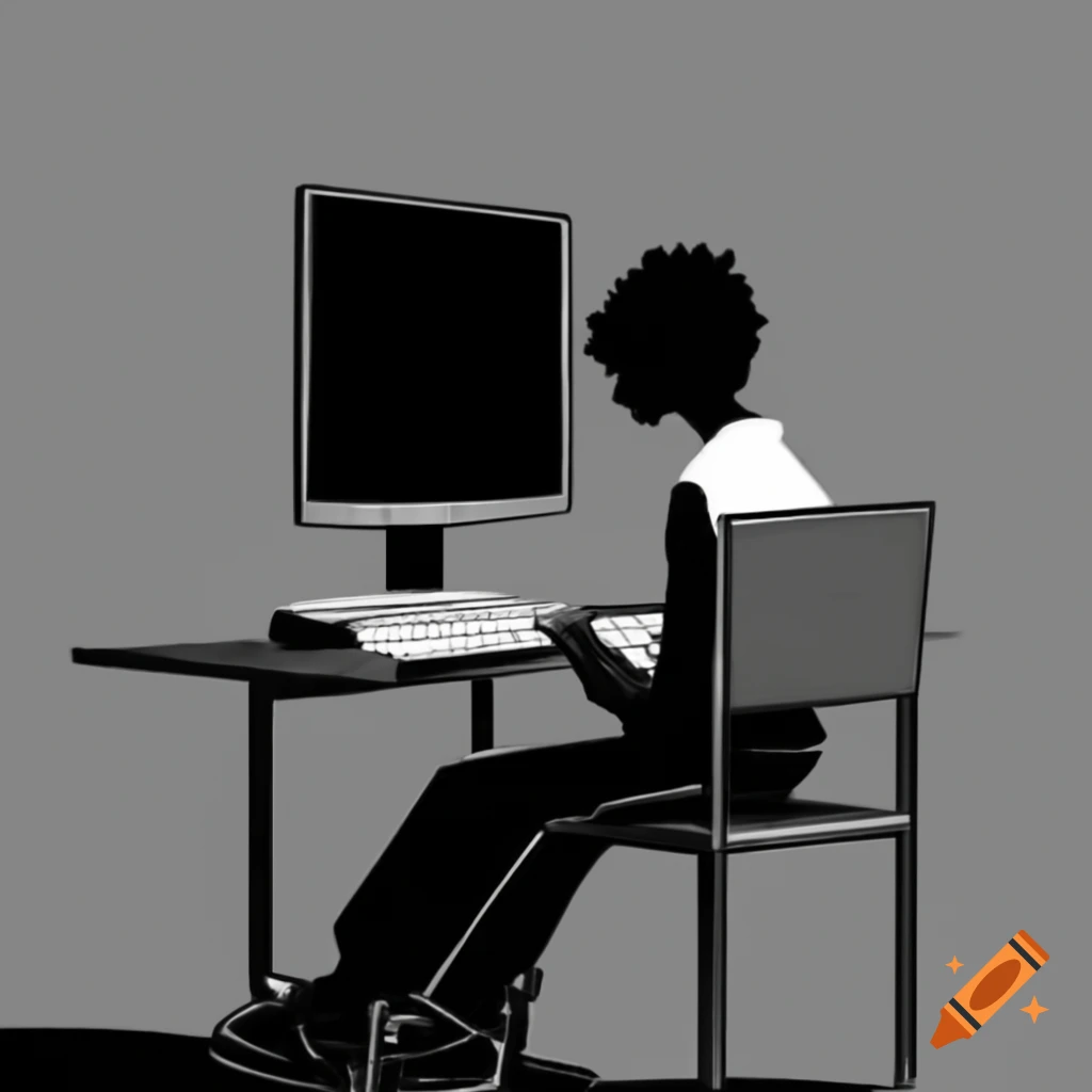 Black and white illustration of person sitting on chair watching ...