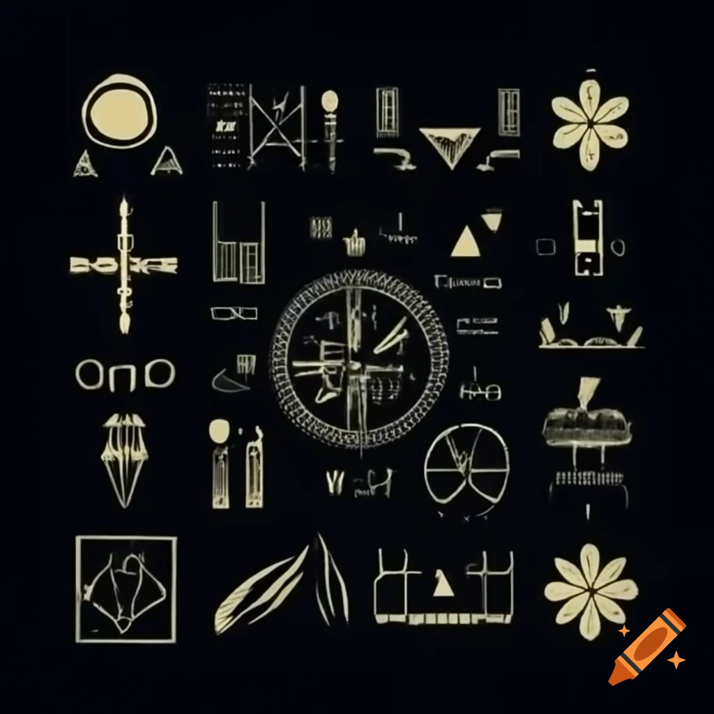 Minimal textile design with ancient glyphs and subtle symbols on Craiyon