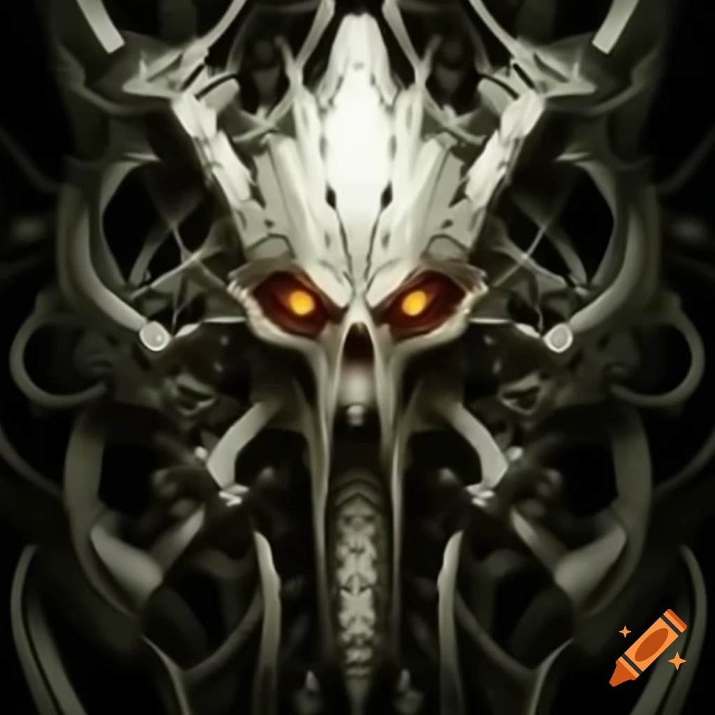 Fractal biomechanical art on alien bone skull with Egyptian biohazard ...