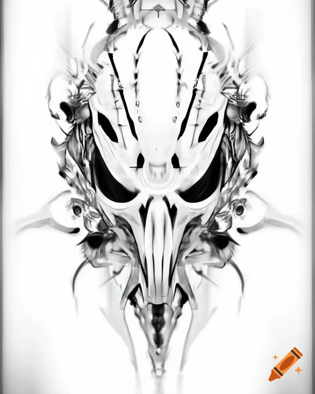 Fractal biomechanical Egyptian biohazard art on alien bone skull, ink ...