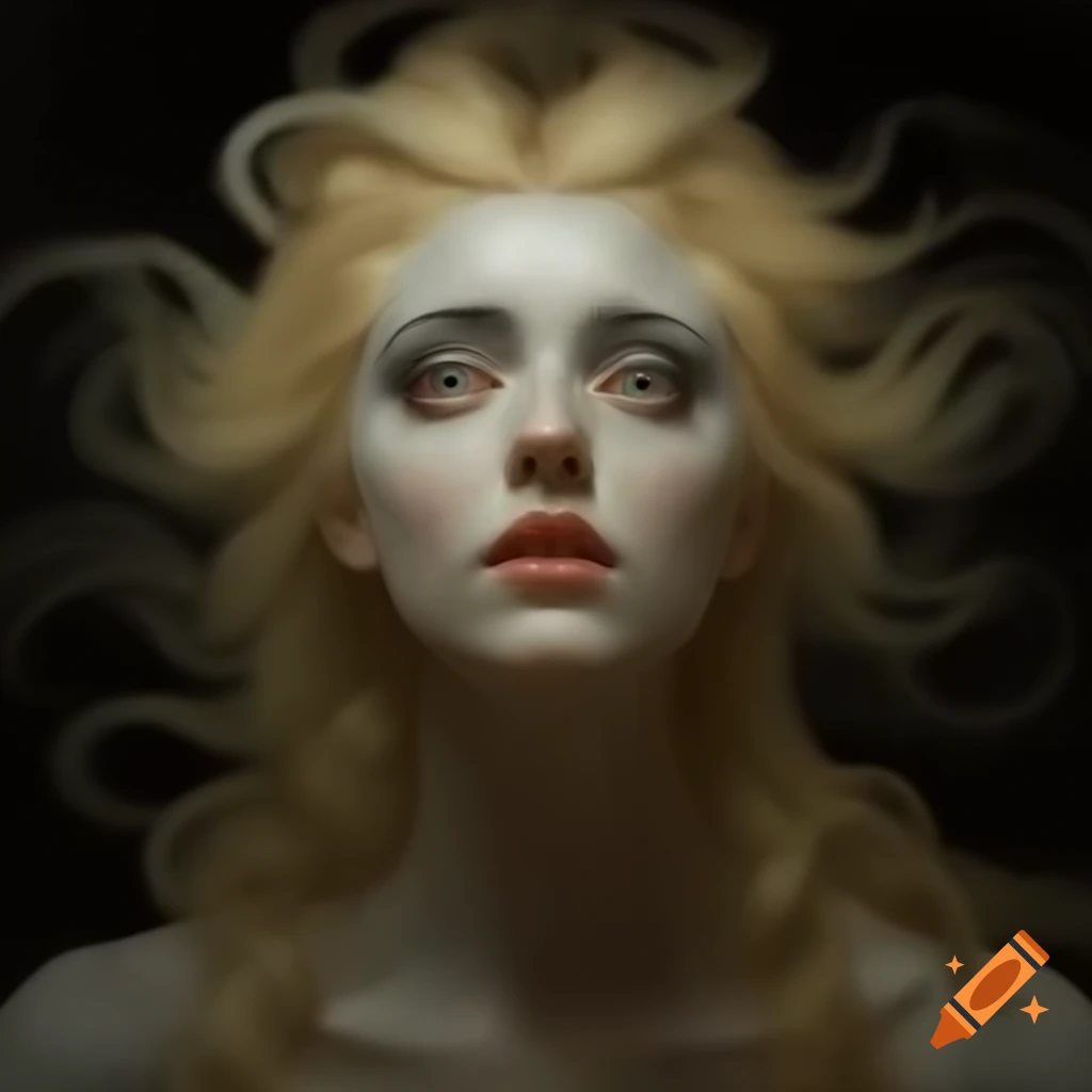 Portrait of woman with intricate blonde hair in macabre fantasy style ...