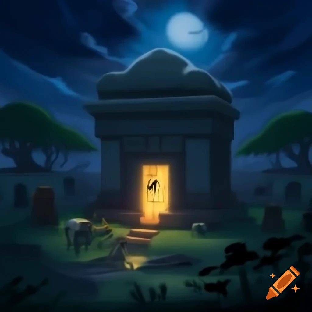 Cemetery scene in D&D style at dusk near WaterDeep on Craiyon