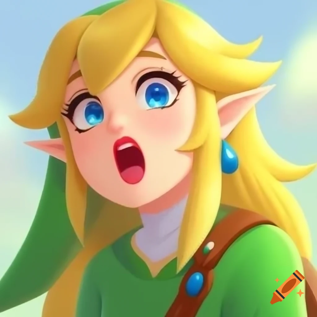 Character inspired by nintendo's link in green tunic, alongside princess peach with bold makeup ...