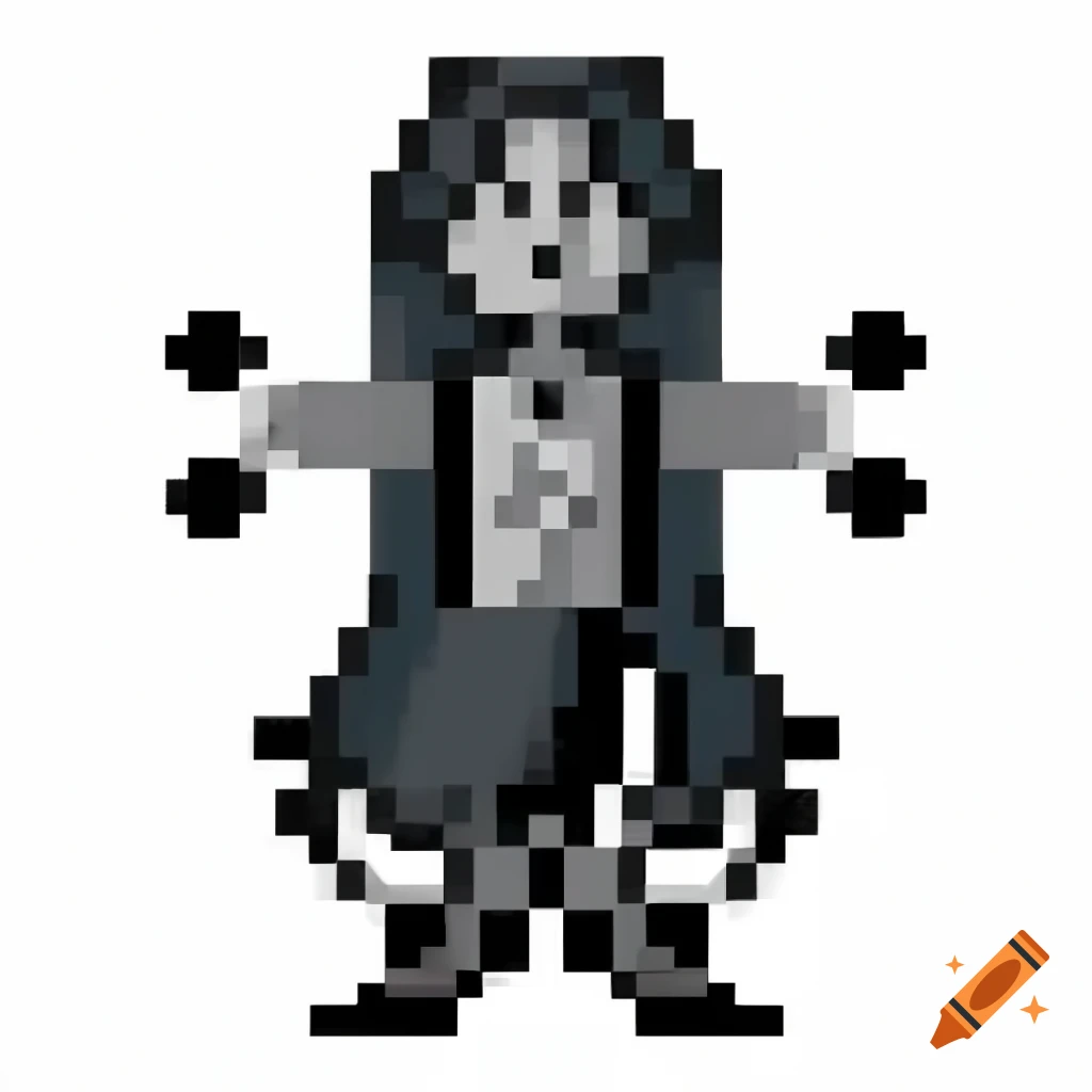 Pixel art character with dark hair and mystic pose, featuring grey skin ...
