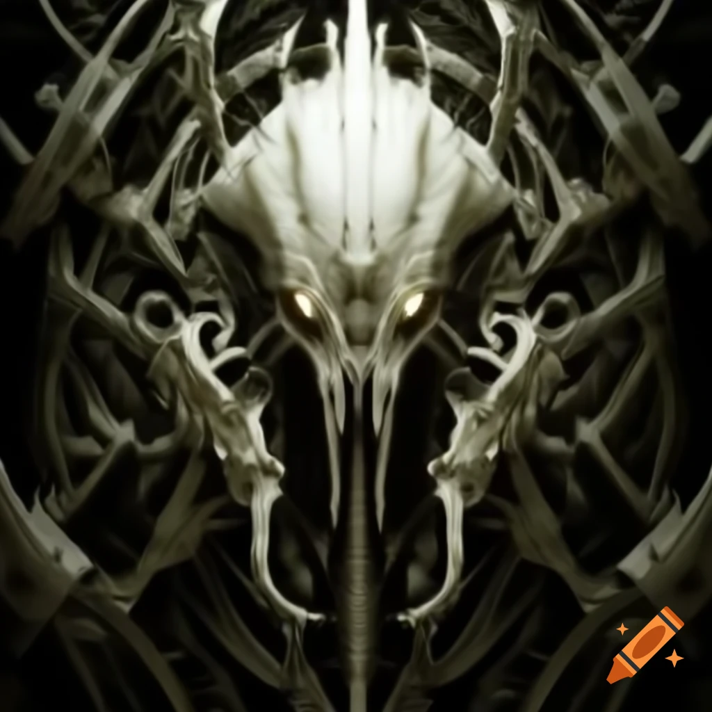 Fractal biomechanical egyptian design on alien bone skull on Craiyon