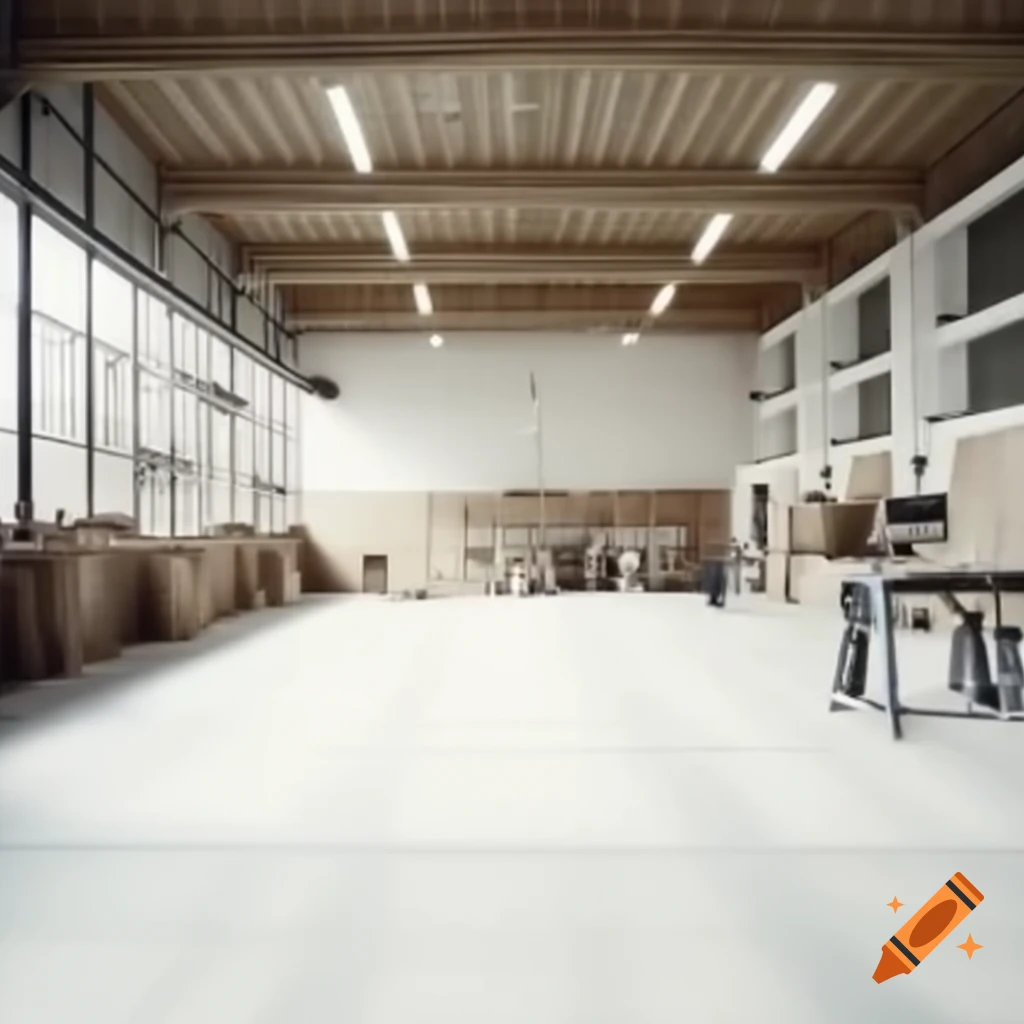 Modern wood workshop with bright floors, hanging tools, and large ...