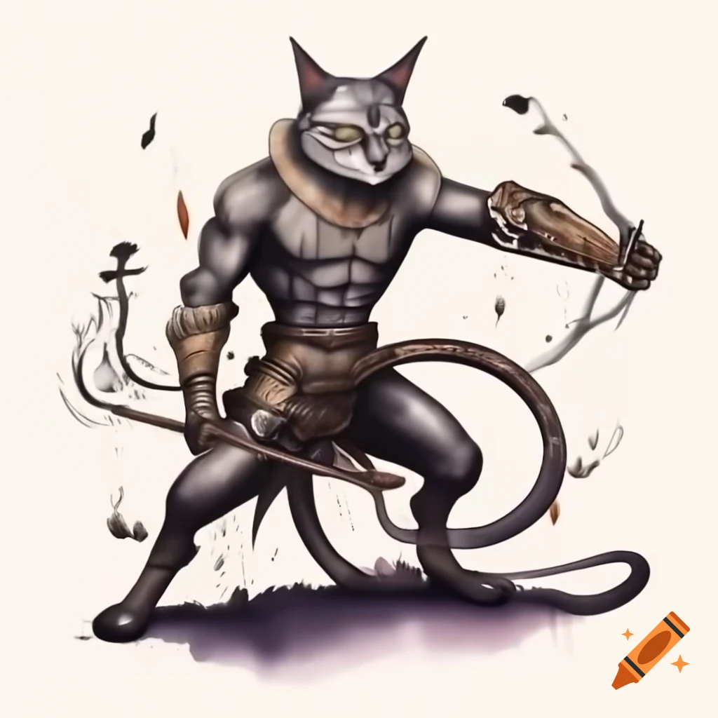 Catfolk adventurer ready for battle against fierce beasts with multi ...