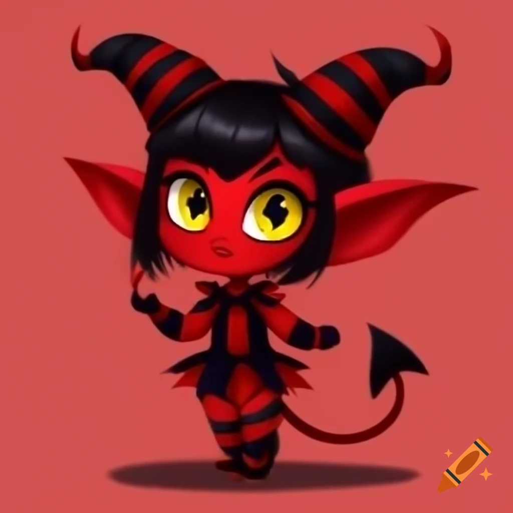 Cute female imp with devil tail and jester outfit, fantasy character on Craiyon