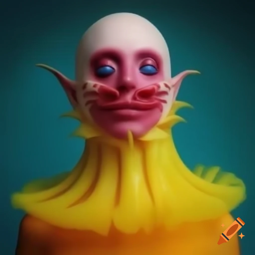 Surreal fantasy character with primary colored plasticky body and face ...