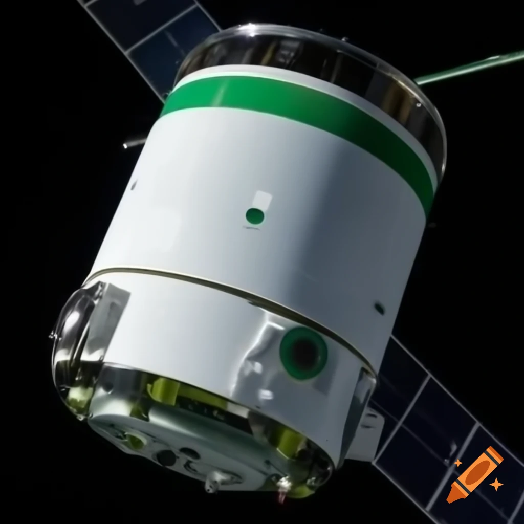 Russian orbital station module in space with portholes and solar ...