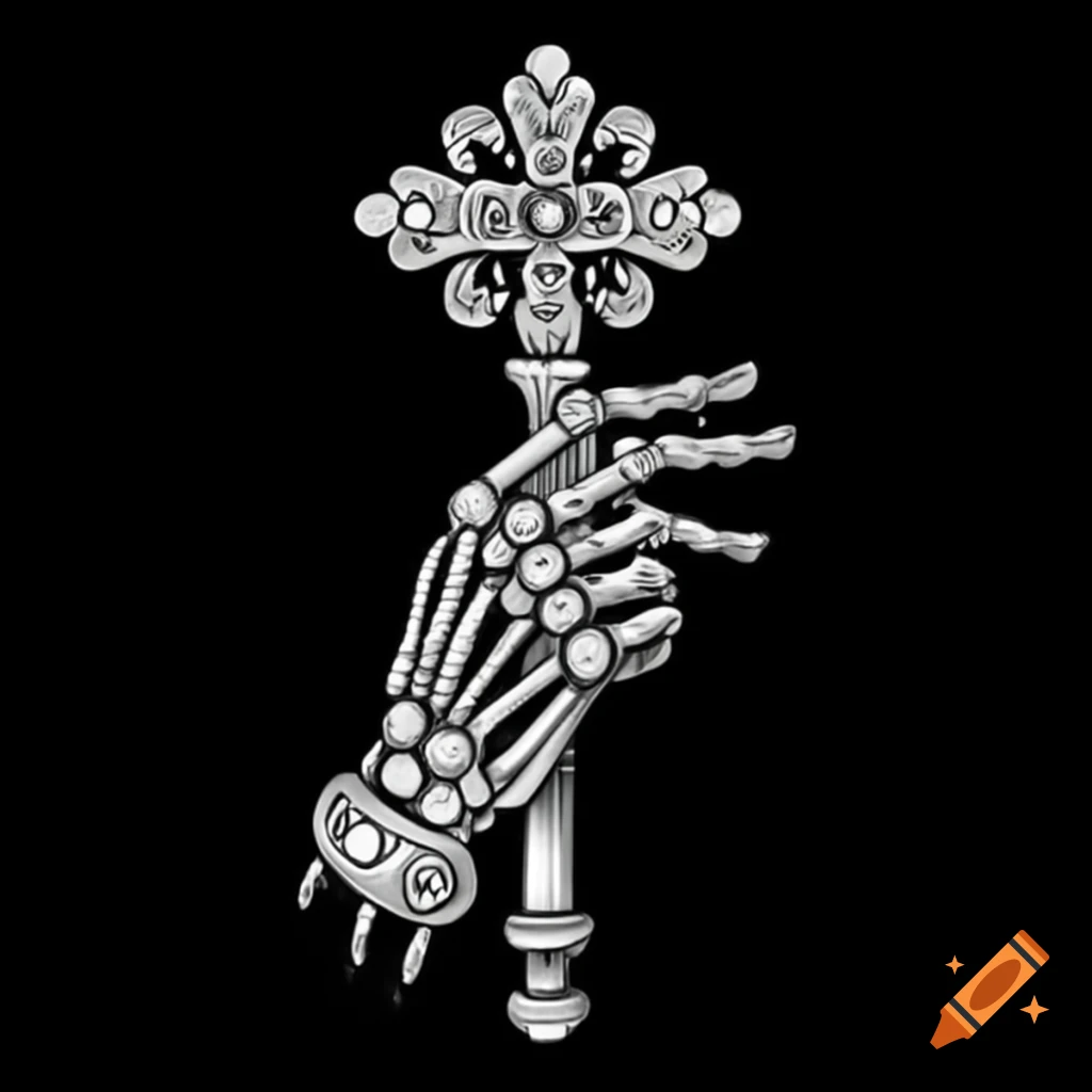Skeletal hand holding ornate jewel-encrusted scepter symbolizing papal ...