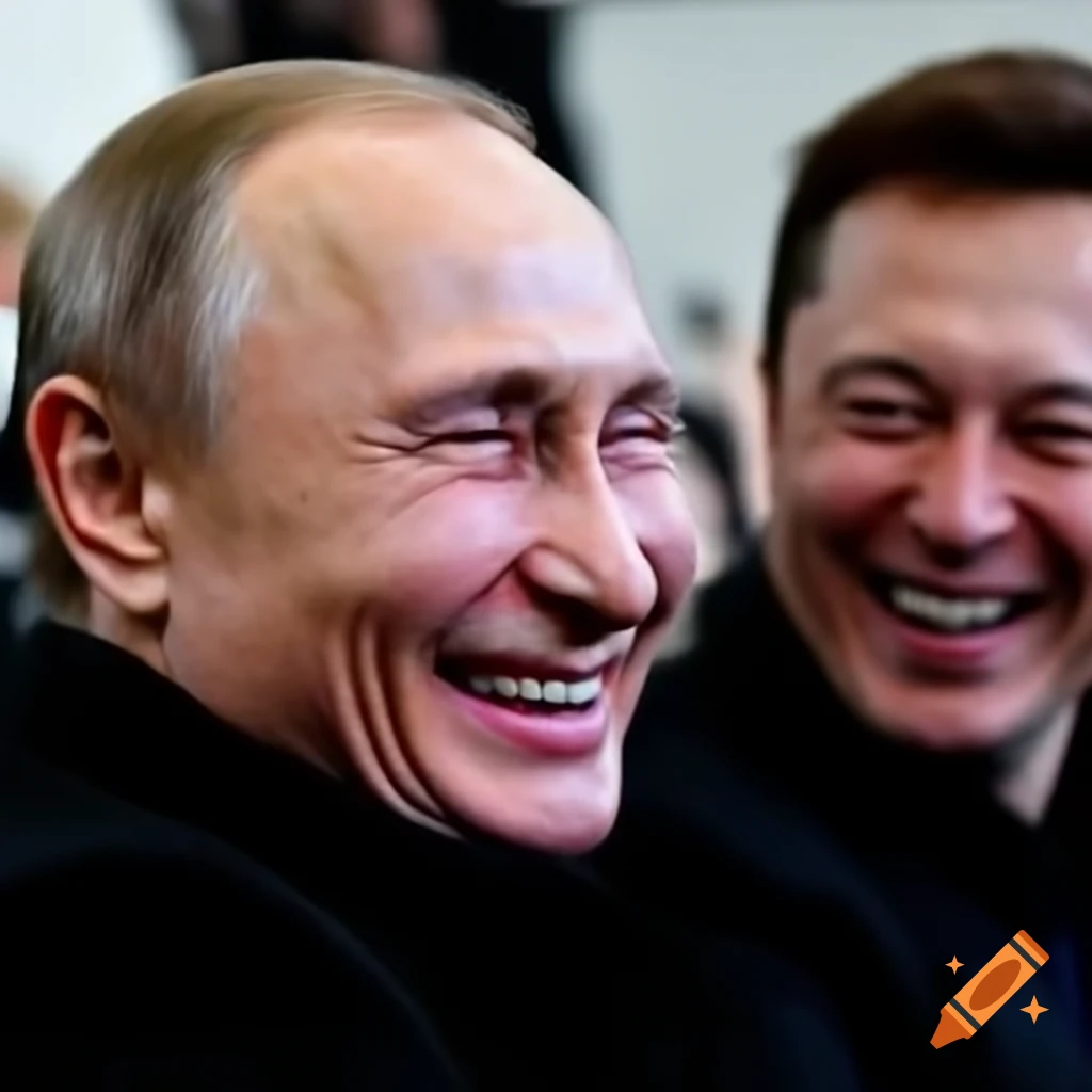 Closeup of Vladimir Putin and Elon Musk grinning on Craiyon