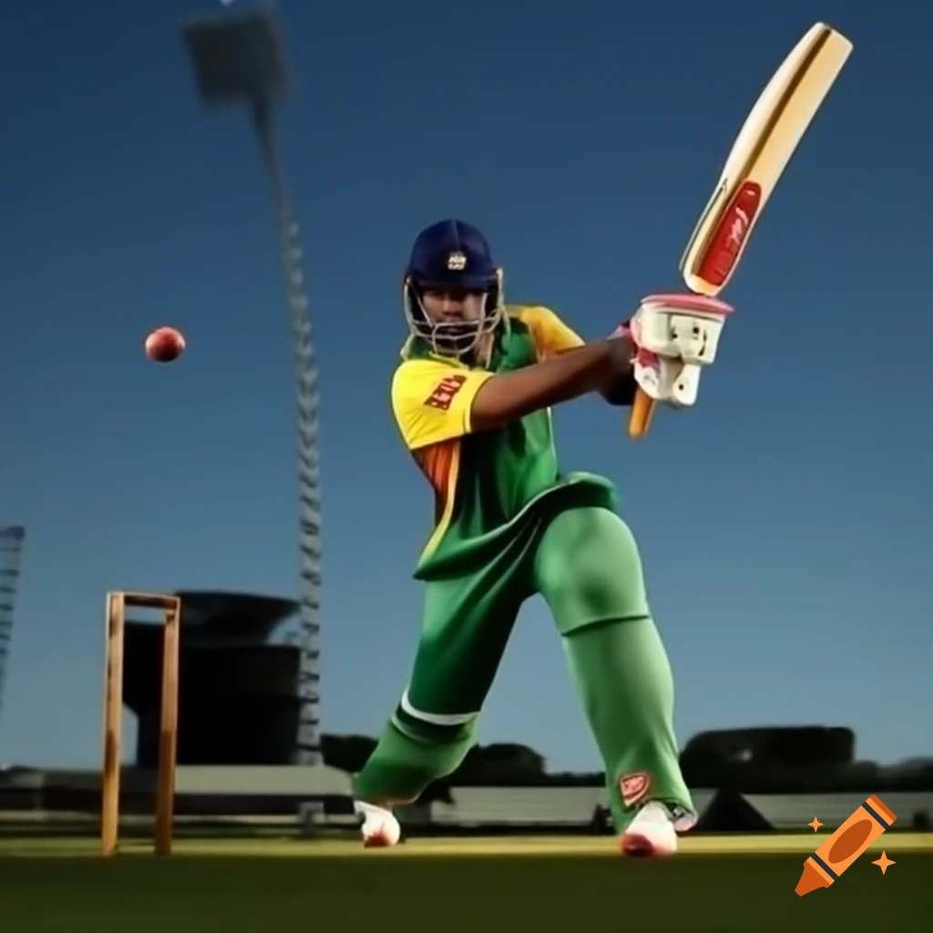 Cricket player executing cover drive shot on Craiyon