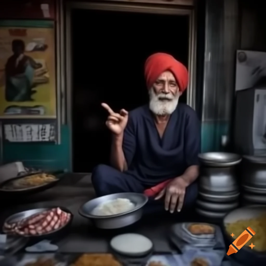 Elderly shopkeeper laughing in Indian sweet shop, pointing at a thief ...