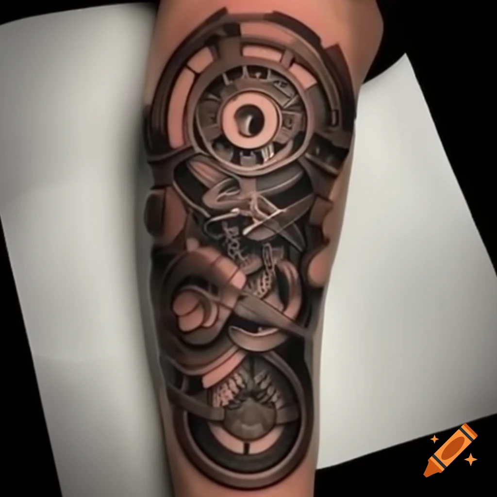 Realistic mechanical steampunk forearm tattoo design featuring cogs ...