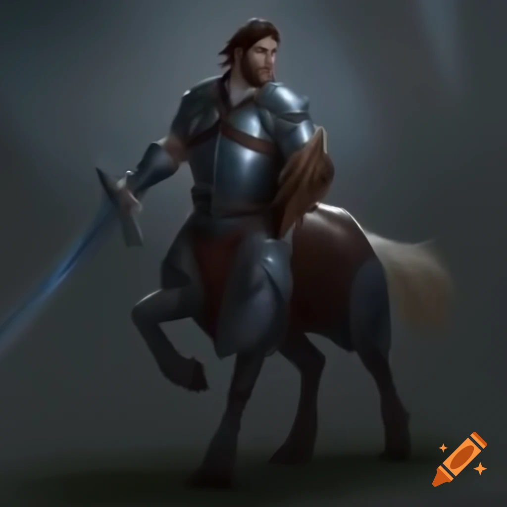 Valiant knight in fantastical centaur armor prepared for battle on Craiyon