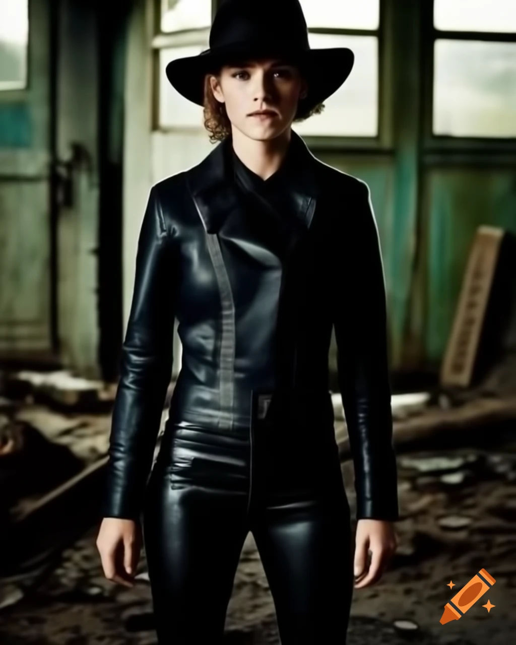 Emma Watson in Indiana Jones style attire, wearing leather jeans ...